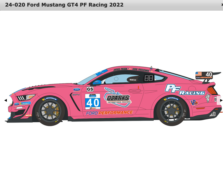 DECALS FORD MUSTANG GT4 PF RACING TEAM - OZARKS - IMSA MICHELIN PILOT ...