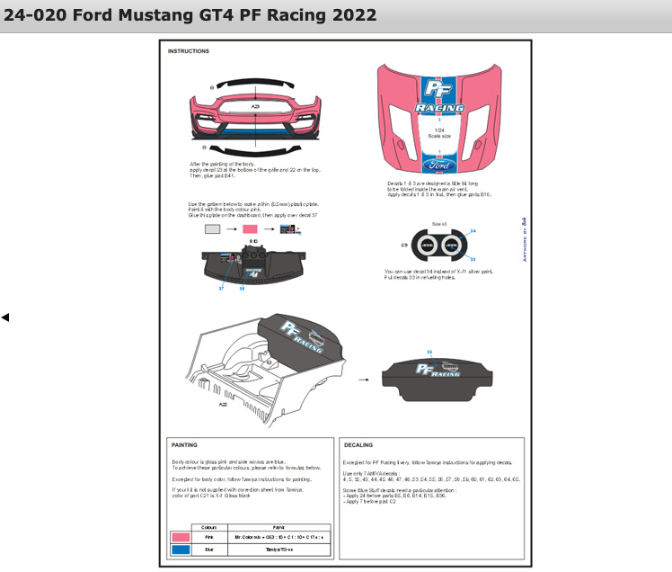 DECALS FORD MUSTANG GT4 PF RACING TEAM - OZARKS - IMSA MICHELIN PILOT ...