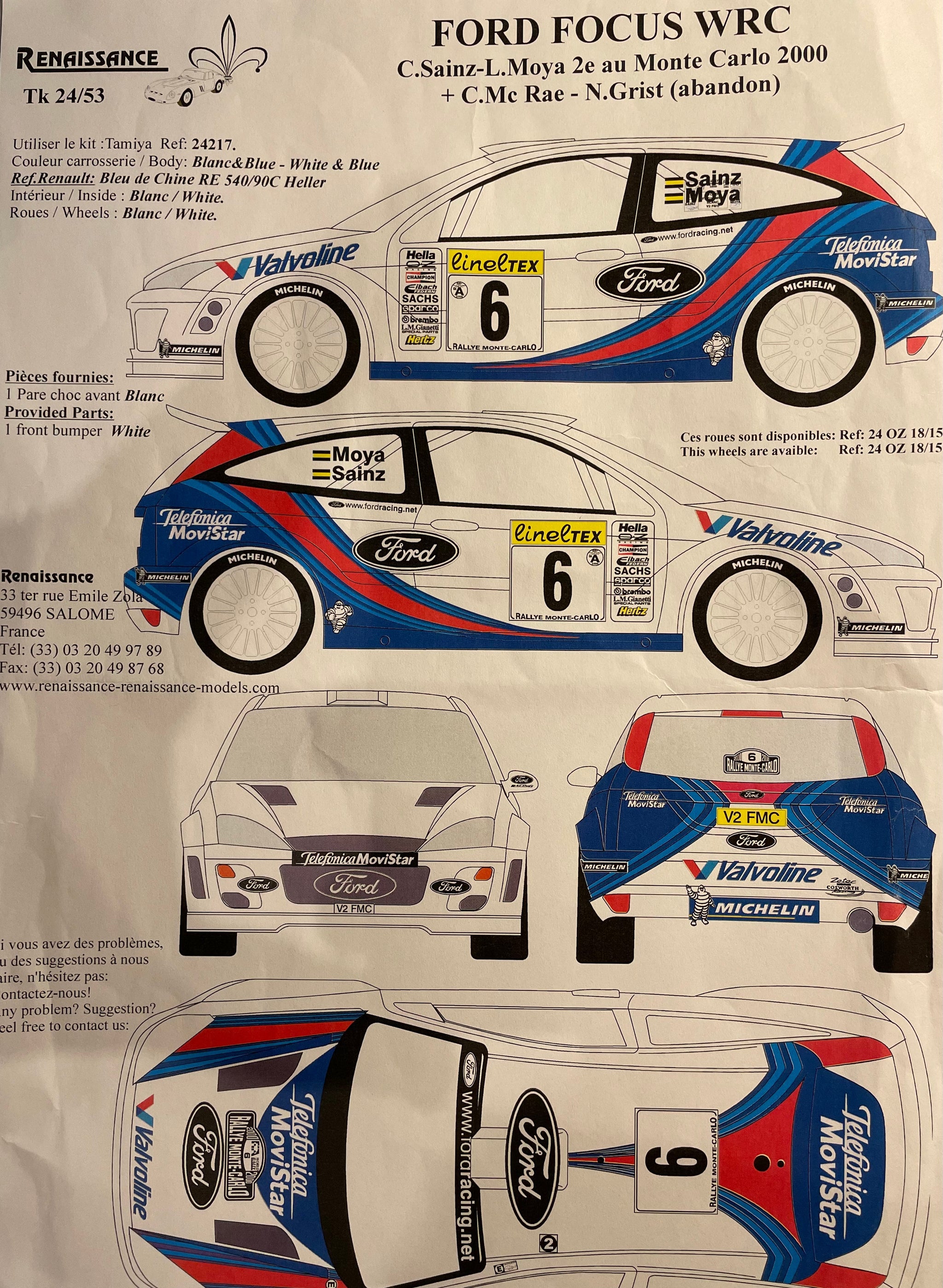 DECALS FORD FOCUS WRC - RALLY MONTE CARLO 2000 – dmodelkits